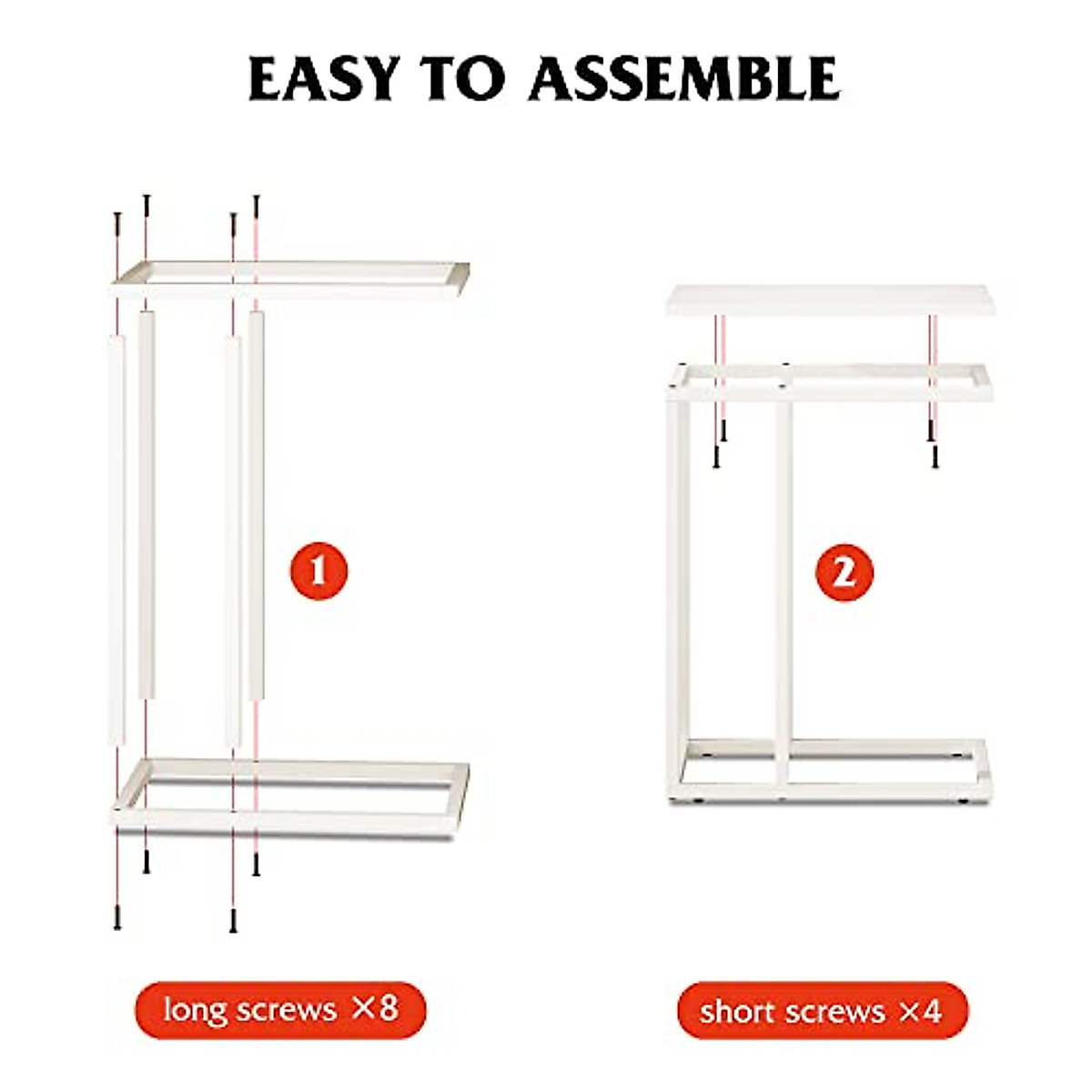 WLIVE Side Table, C Shaped End Table for Couch, Sofa and Bed, Large Desktop C Table for Living Room, Bedroom, Creamy White and Black