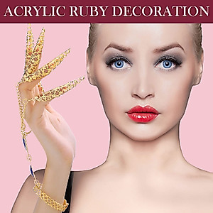 Maitys 2 Pcs Gold Bracelets Inlaid with Acrylic Women Belly Dance Gypsy Egyptian Bracelet with Finger Nails Halloween Costume (Sapphire)