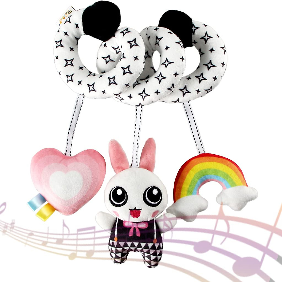 AIPINQI Spiral Stroller Toys, Infants Baby Car Seat Toys Comfortable Pram Crib Plush Toy for Boys Girls Spiral Hanging Toys for Car Seat,Rabbit