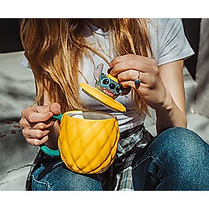 Disney Lilo & Stitch Pineapple 3D Sculpted Ceramic Mug With Lid | Holds 20 Ounce