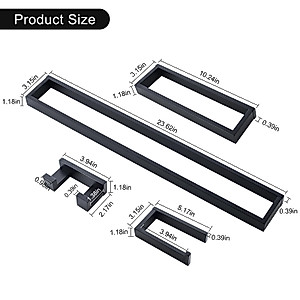 TNOMS Black Towel Bar Set, 4-Pieces Bathroom Hardware Set Modern Bathroom Towel Holder Set SUS304 Stainless Steel Wall Mounted Towel Rack Set,23.6 Inch