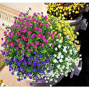 TEMCHY 8 Bundles Artificial Flowers Lifelike No Fade UV Resistant Fake Plastic Flowers Faux Plants for Hanging Planters Outside Porch Window Box Wedding Home Décor - Indoor/Outdoor Use