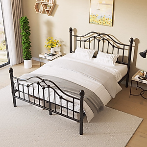 LOEWAY Full Metal Bed Frame with Classical Headboard and Footboard, Platform Bed Frame with Sturdy Metal Slats Support, Adequate Under Bed Storage, No Box Spring Needed, Easy Assembly, Black