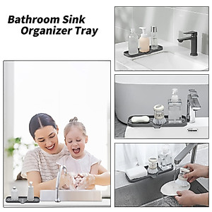 MicoYang Silicone Bathroom Soap Dishes with Drain Spout-Bathroom and Kitchen Sink Organizer,Sponge Holder,Dish Soap Tray,Perfect for Dispenser,Scrubber,Bottle,Cup on Sink or Counter-Grey 12"×4"