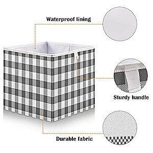 Kigai Collapsible Storage Baskets Plaid Grey and White Cube Storage Bins Baskets for Organizing Fabric Collapsible Storage Organizer for Bedroom Home Decor