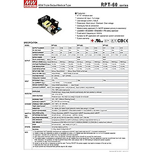 Medical 50W RPT-60B Meanwell AC-DC Triple Output RPT-60 Series MEAN WELL Switching Power Supply