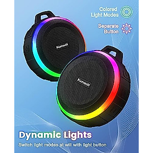 Kunodi Bluetooth Shower Speaker with IPX7 Waterproof, Dynamic Lights, Crisp Clear Sound, True Wireless Stereo, Clip Portable for Pool Beach Boat Kayak Float Golf