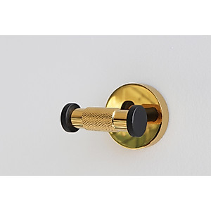 SENMY Designer Luxury Shiny Gold Knurled Matte Black PVD Finish, Solid Brass Construction, Double Towel Hook, Rustproof, Heavy Duty Door Hanger Robe Closet Corrosion-Proof Wall Mount Bathroom Kitchen