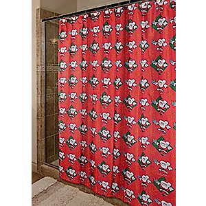 Carnation Home Fashions Christmas Shower Curtain 3 Pack - 1 Each Victorian Christmas Wreath Stripe, Poinsettia Xmas Stripe, Santa Claus Stripe - Set 3 Fabric Xmas Shower Curtains Jolly Santa