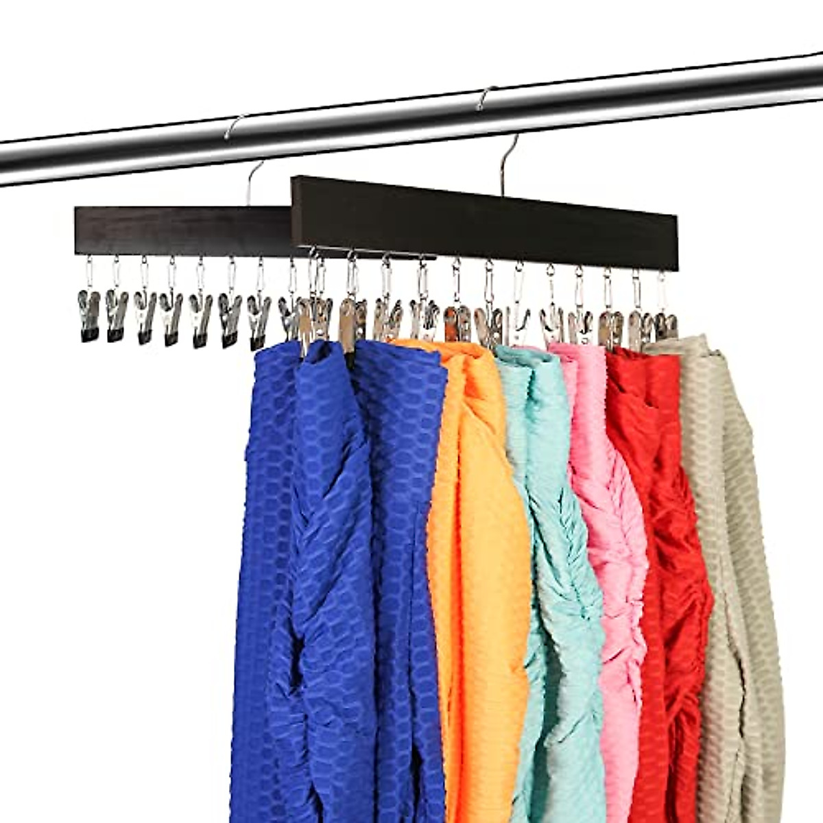 PULNCD Legging Organizer for Closet 2pcs Pants Hangers Skirt Hanger with 12 Clip Holds 24 Leggings/Pants/Jeans with 360°Roatable Hook Closet Space Saver Pants Organizer (Black-2pcs)