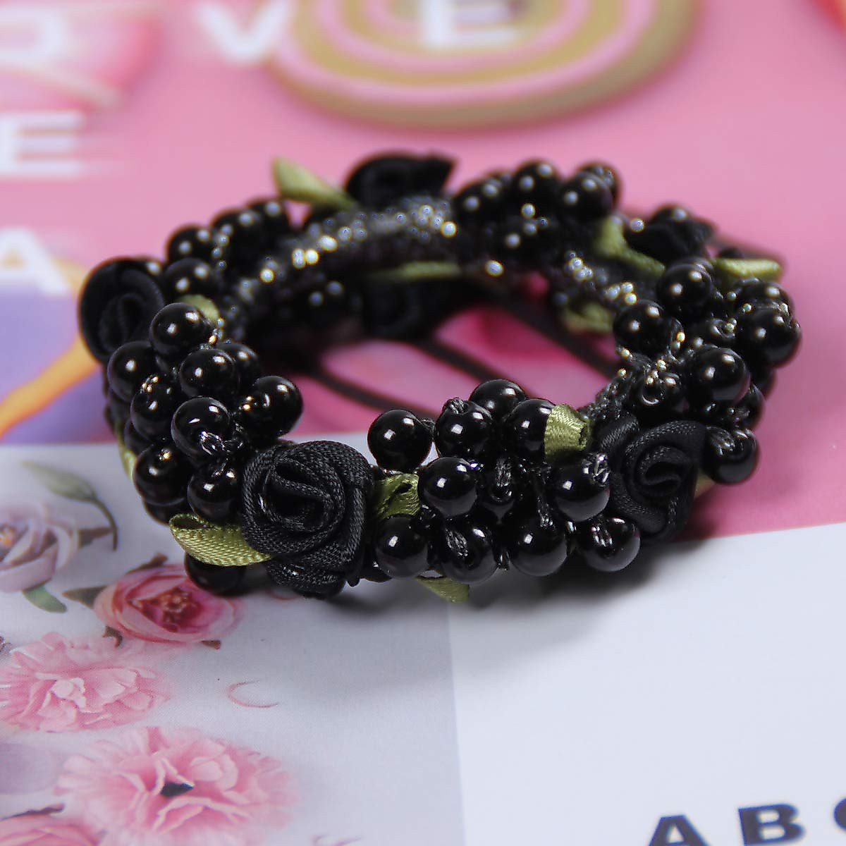 BENPIN Pearl Hair Ties Elastic (4Pcs), Pretty Fancy Hair Scrunchies Hair bands Ponytail Holder Cute Fashion Hair Accessories Ideal For Women Girls Kids (Type 1918)