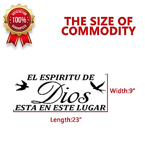 AnFigure Vinilos Decorativos para Pared, Frases para Decorar Pared En Español, Biblicos Spanish Cuadro Salmo Quotes Vinilo Home Art Decor Vinyl Stickers El Espiritu De Dios Esta En Este Lugar 23"X9"
