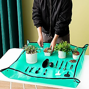 Melphoe 23Pcs Mini Garden Hand Transplanting Succulent Tools Set, 39.4" Thickened Repotting Mat & Plant Tag, Miniature Planting Indoor Fairy Care, Potting, Cactus, Houseplant Bonsai Tool Kit (Black)