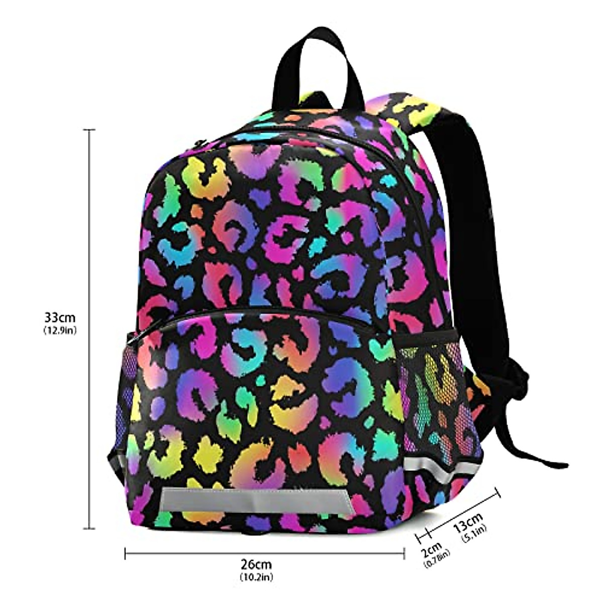 ALAZA Rainbow Leopard Print Cheetah Colorful Kids Toddler Backpack Purse for Girls Boys Kindergarten Preschool School Bag w/Chest Clip Leash Reflective Strip