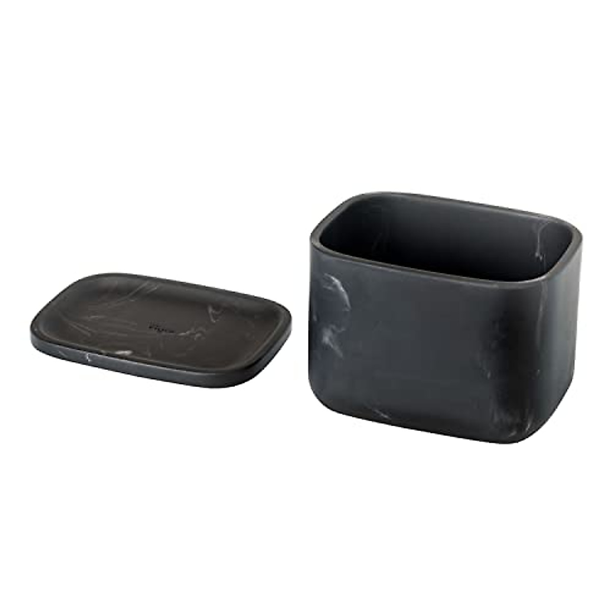 Vigar Zense Collection Black Marble Rectangular Toiletries Container Box with Lid, Holder for Cotton Balls and Hair Accessories, for Modern Luxury Bathroom and Bedroom, Fine Polyresin Stone