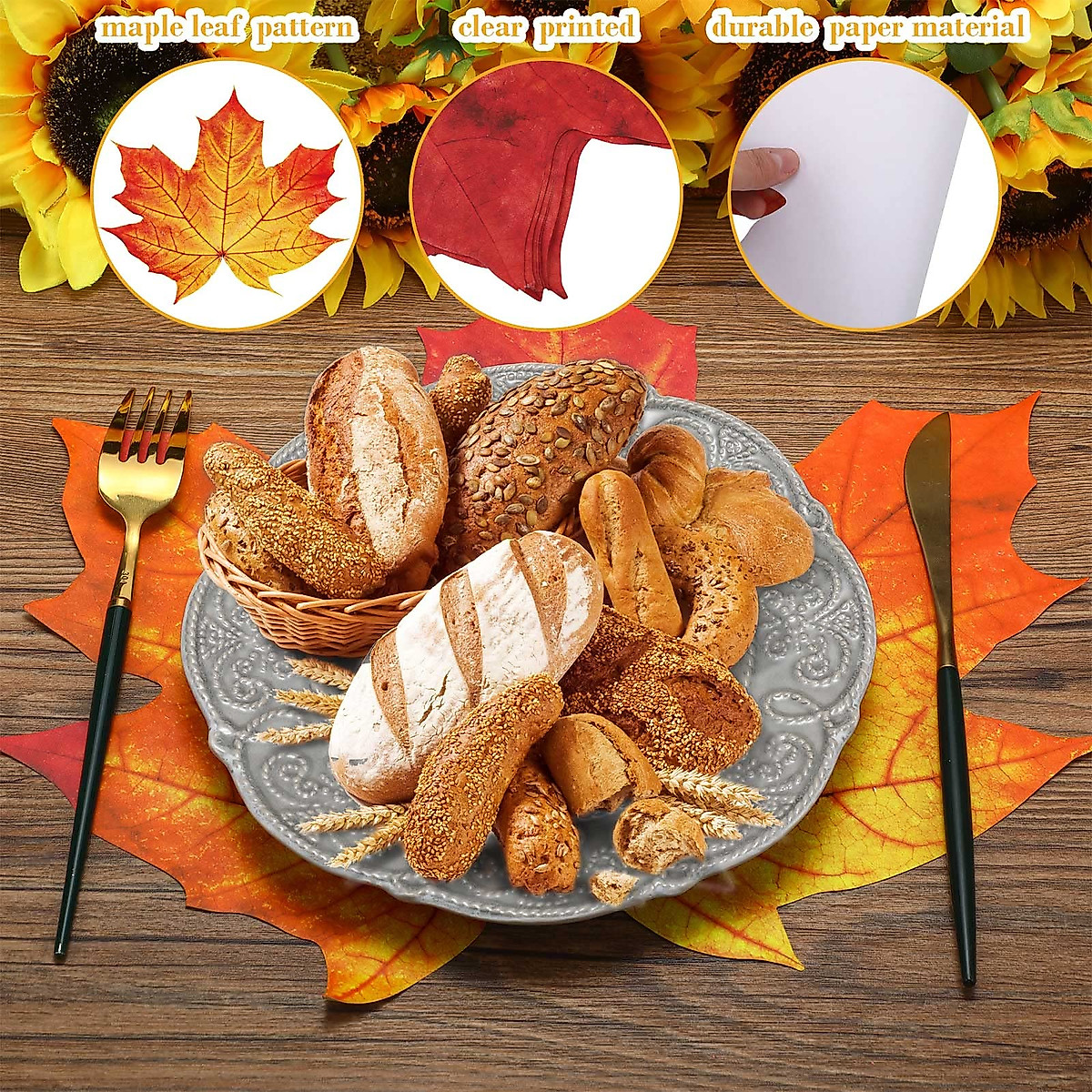 50 Pack Mother's Day Father's Day Table Mats Mexican Disposable July 4th Patriotic Paper Place Mats Fall Placemats Paper Valentine's Day Mats for Home Dining Table Decor(Leaf Style)