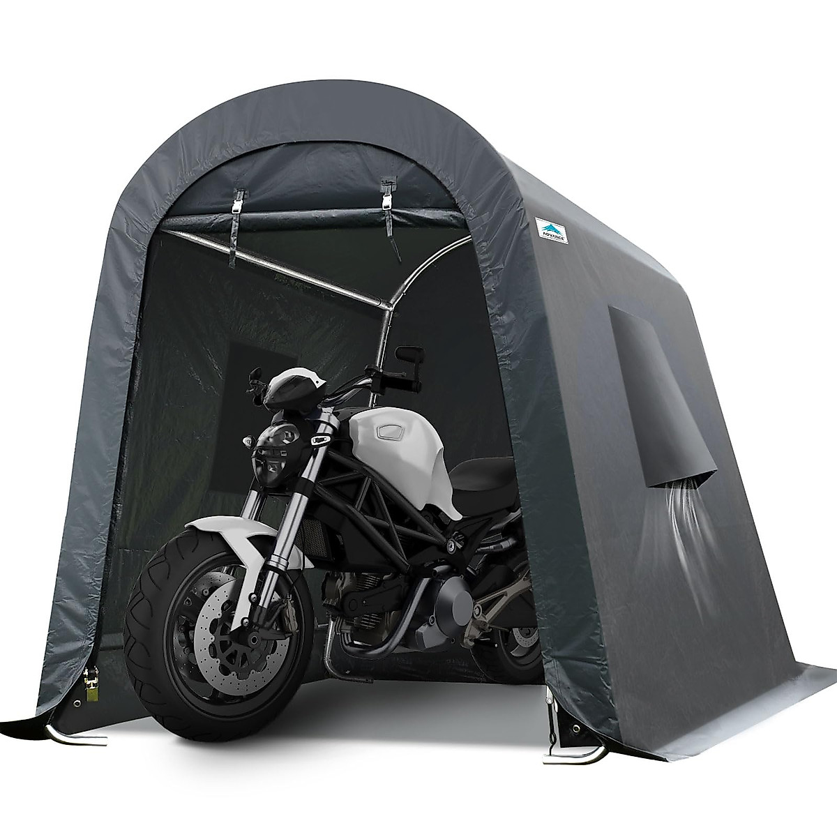 ADVANCE OUTDOOR 6x8 ft Shelter Storage Shed Steel Metal Round Peak Roof Anti-Snow Portable Garage Carport for Motorcycle, Boat, or Garden Tools with 2 Roll up Doors & Vents, Gray