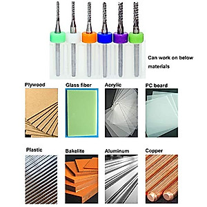 End Mill Sets, Tungsten Steel CNC Router Burrs End Milling Engraving Bits Drilling Hole Tool for PCB Circuit Board, Plastic, Fiber, Wood, Copper 0.5~3.175mm Set of 12