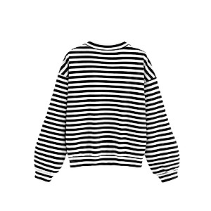 Floerns Women's Drop Shoulder Striped Long Sleeve Sweatshirt A Black and White S