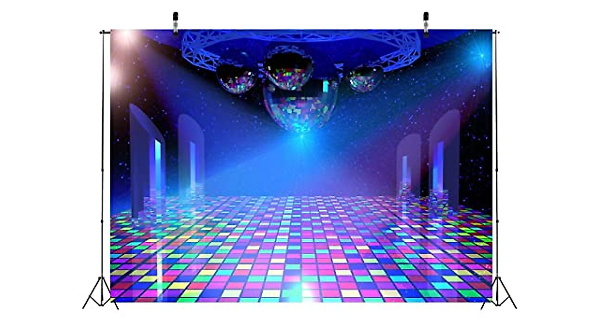 Disco Party Backdrop 7x5ft Vintage 70s-90s Neon Stage Decor