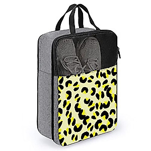 Frcavbin Retro Yellow Leopard Print Travel Shoe Bag Shoes Carrier with Handle and Zipper Foldable Shoe Puches Organizer for Home storage School starts