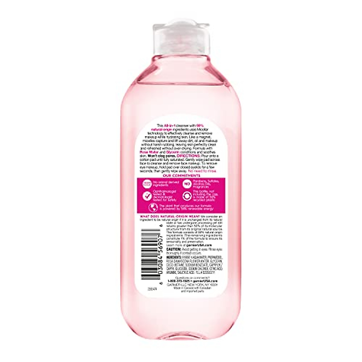 Garnier SkinActive Micellar Water with Rose Water and Glycerin, Facial Cleanser & Makeup Remover, All-in-1 Hydrating, 13.5 fl. oz, 1 count (Packaging May Vary)