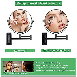 10x Wall Mounted Magnifying Mirror 8 inch can 360 Degree Rotating Double-Sided Bathroom Makeup Mirror (Black)