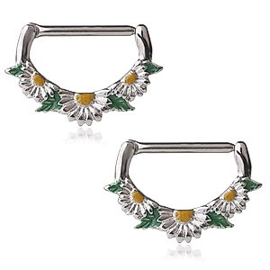 Ruifan 14G Garland Flowers Nipple Clicker Ring Barbell Barbells Ring Body Piercing Jewelry 2PCS (Yellow)