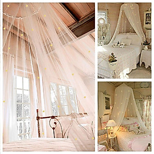 STZ Bed Canopy for Princess Girls Room Decorations with Fluorescent Stars Glow in Dark -Reading Nook for Kids-Canopy Bed Curtains-Hanging Tent-White