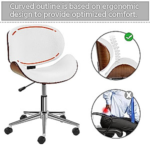 Yaheetech Ergonomic Desk Chair Armless Office Chair Mid-Century Bentwood Seat Computer Chair Boucle Fabric Swivel Chair Height Adjustable for Bar Meeting Room Hotel, White