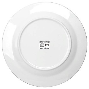 amhomel 12-Piece White Porcelain Dinner Plates, Round Dessert or Salad Plate, Serving Dishes, Dinnerware Sets, Scratch Resistant, Lead-Free, Microwave, Oven and Dishwasher Safe (10.5-inch)