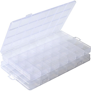 QYING 2Packs 28 Grids Plastic Organizer Box,Clear Beads Organizers Storage Box with Fixed Dividers,Acrylic Organizers Box for Jewelry,Beads,Earrings, Art DIY, Craft