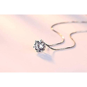 PRAYMOS 925 Sterling Silver 2 Carat Cubic Zirconia Necklace for Women Gifts Solitaire Necklace Dainty