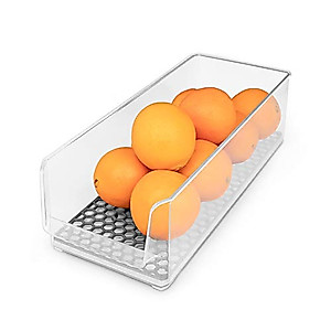 Spectrum Diversified Hexa in-Fridge Large Refrigerator Bin for Storage and Organization of Fruit Vegetables Produce and More, 15 x 6 x 4.25, Clear/Dark Gray