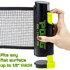 Pong on The Go Portable Table Tennis Playset - Comes with Net, 2 Black/Green Paddles, 3 Balls, and Carry Bag - Indoor/Outdoor Tabletop Travel Game Alternative to Pong Tables for All Ages