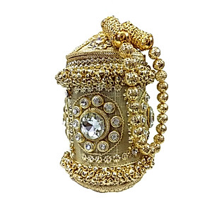 Women/Girl Bridal Party Bag Clutch Handmade metal Potali Handbag purse Hand clutch fully beaded Crystal Rhinestones (Golden)