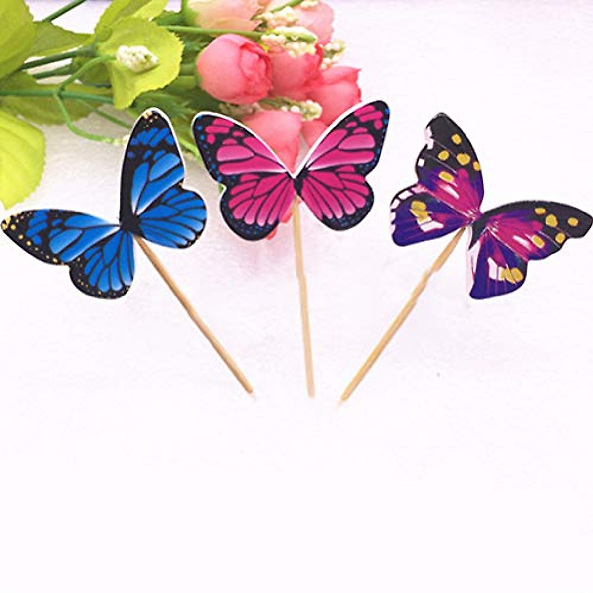 Amosfun Birthday Cake Toppers Double- Sided Printing Cake Picks Romantic Cake Decor Paper Creative Cake Toppers Cake Decorative Plug Flag for Party Cake Decortion