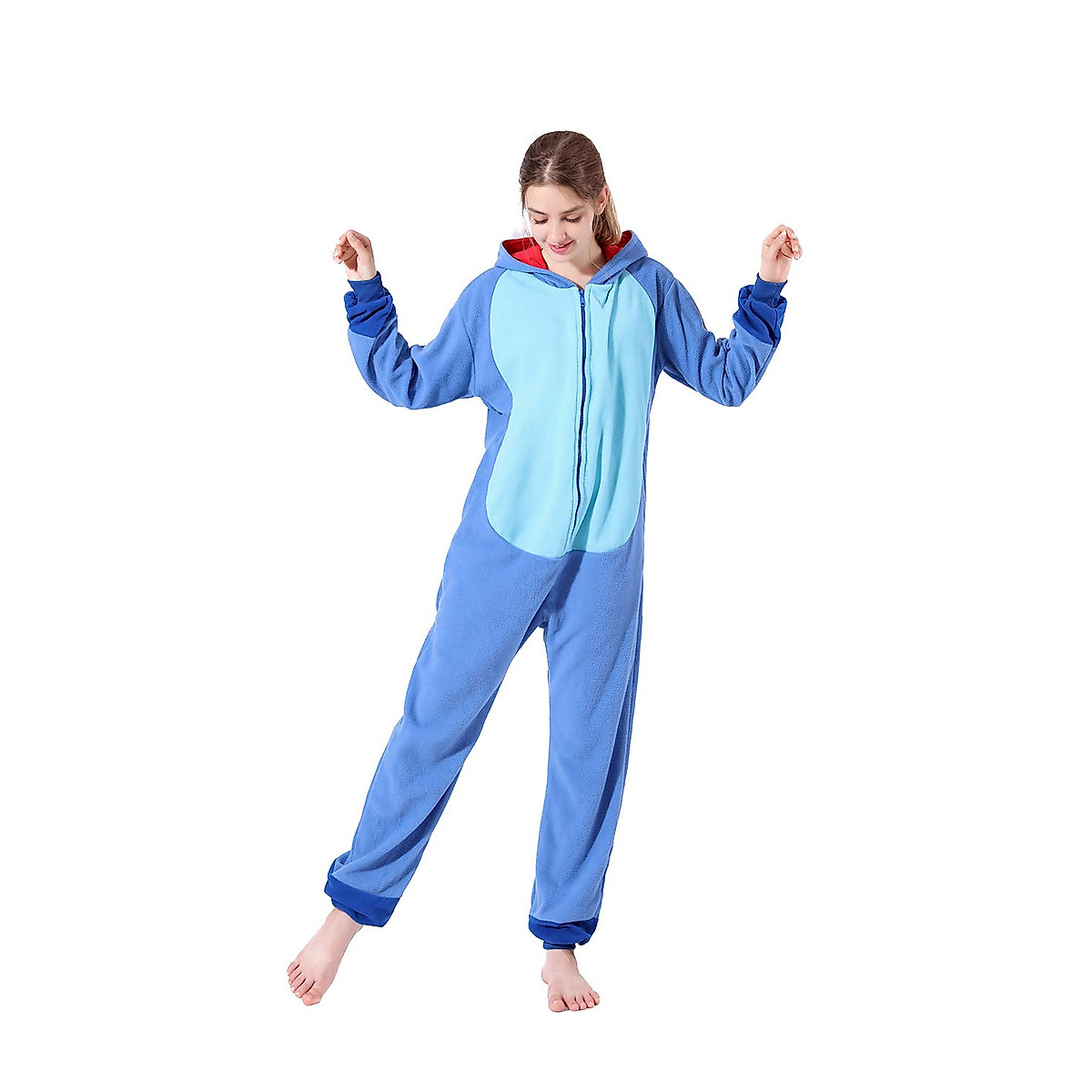 MEILIS womens Stitch Zip Up Animal Pyjamas One Piece Sleepwear Costume Cartoon JumpSuit, Blue Stitch, X-Large