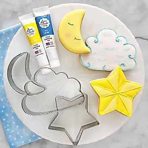Celestial Cookie Decorating 5-Pc. Set Made in USA by Ann Clark, Star, Cloud, Crescent Moon, Yellow & Sky Blue Food Coloring Gel