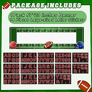 Tegeme Giant Football Party Banner 67 x 20 Inch Football Field Backdrop DIY Football Birthday Party Decorations Customizable Sports Backdrop with 14 Sheet Letter Sticker Baby Shower Tailgate