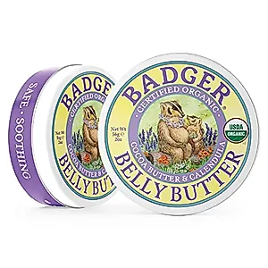 Badger - Belly Butter, Cocoa Butter & Calendula, Certified Organic Belly Butter, Vitamin E Belly Butter, Coconut Oil Belly Butter, Pregnant Belly Butter for Stretched Skin, 2 oz