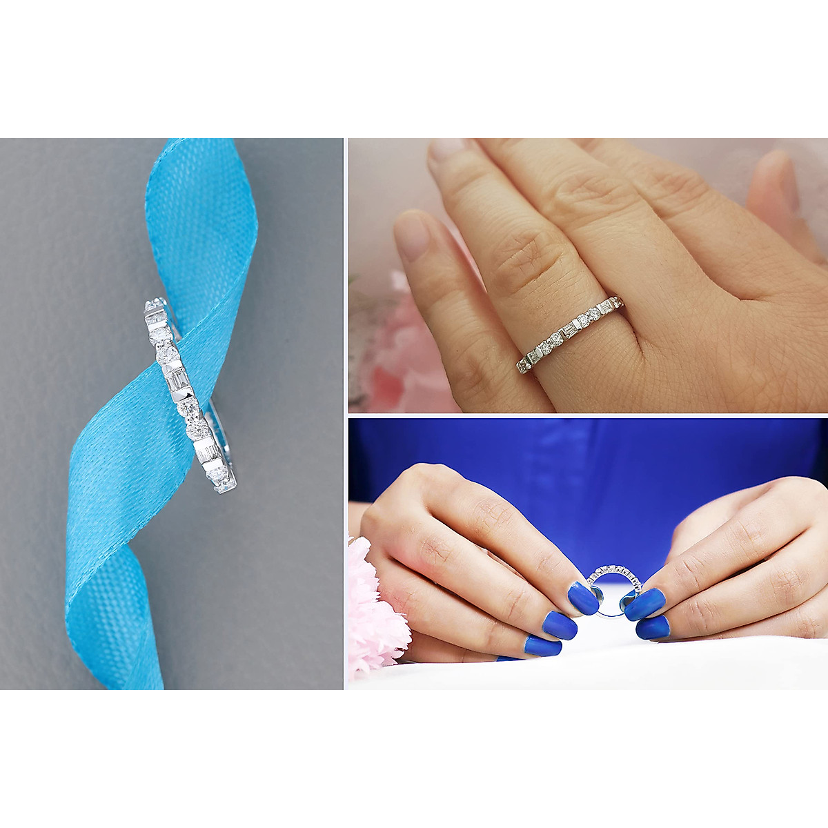 Dazzlingrock Collection 0.40 Carat (ctw) Baguette & Round White Diamond Stackable Wedding Band for Women in 14K White Gold Size 10