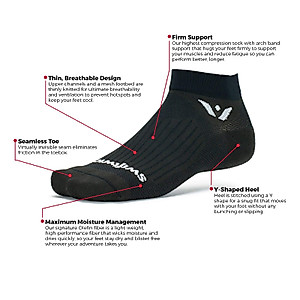 Swiftwick- ASPIRE ONE (3 Pairs) Running & Cycling Socks, Breathable, Compression Fit (Black, Large)