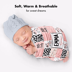 Kingdora Personalized Cow Baby Blanket, Cow Print Baby Blanket, Baby Girl Woodland Blanket, Animal Print Baby Blanket, Baby Zoo Animal Blanket, Baby Girl Blanket, Woodland Baby Blanket Girl