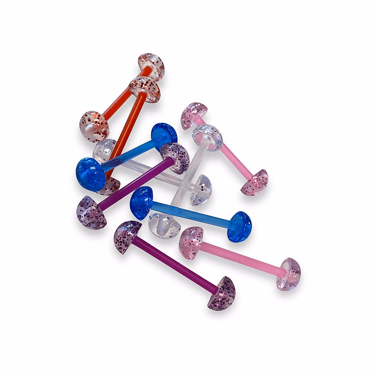 EG GIFTS Bioflex Tongue and Nipple Ring Glitter Half Ball Retainers 14 Gauge - Pack of 10