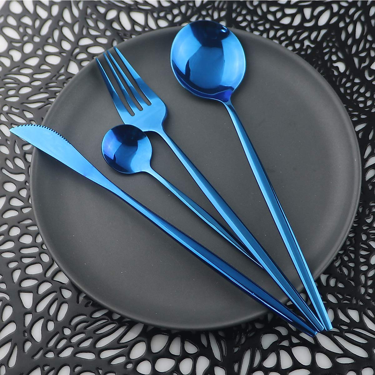 Uniturcky Mirror Polished Blue Silverware Set,24-Piece 304 Stainless Steel Satin Finish Flatware Set,Kitchen Utensil Set,Tableware Cutlery Set for Home and Restaurant, Dishwasher Safe Service For 6