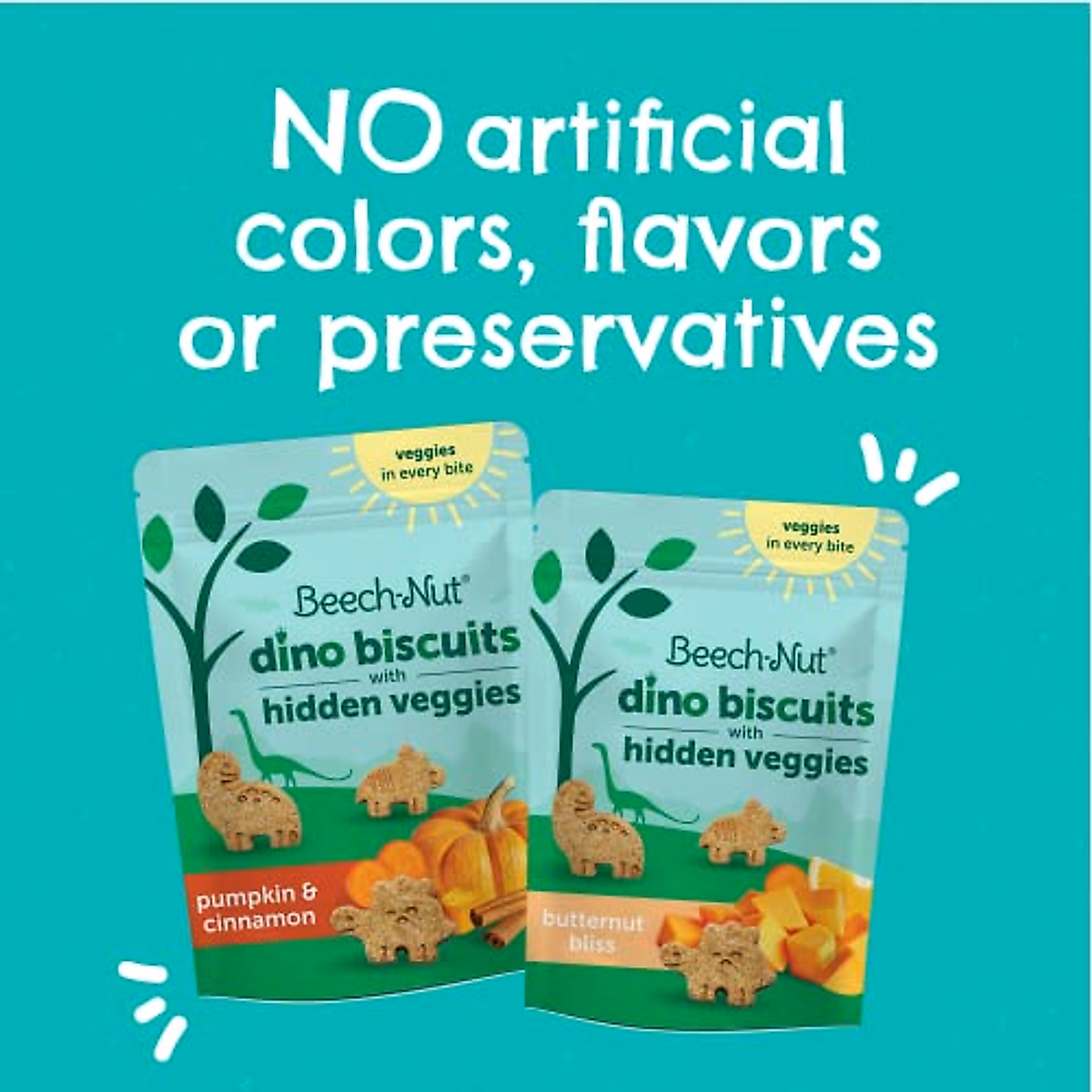 Beech-Nut Toddler Snacks, Dino Biscuits with Hidden Veggies, Pumpkin Cinnamon, Non-GMO Baked Snack for Kids, 5 oz Bag (7 Pack)