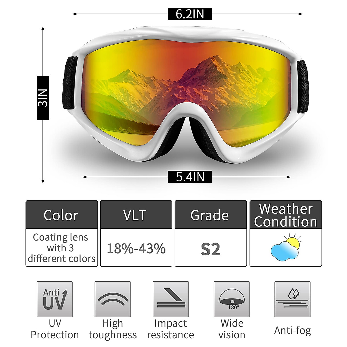 RABIGALA Kids Ski Goggles Bundle with Adult Ski Goggles (revo&silver)