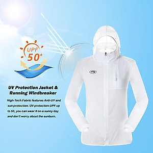 Dooy Sun Protection Jacket Ultra Light Thin Breathable Packable Outdoor Cycling Jacket Hoodie Skin Clothing for Men & Women（white，XL）