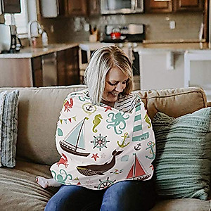 Nautical Ultra-Soft Baby Car Seat Cover for Spring Autumn Winter, Windproof Shopping Cart Covers, Breastfeeding Scarf High Chair Covers - Cute Marine Life Sailing Houselight